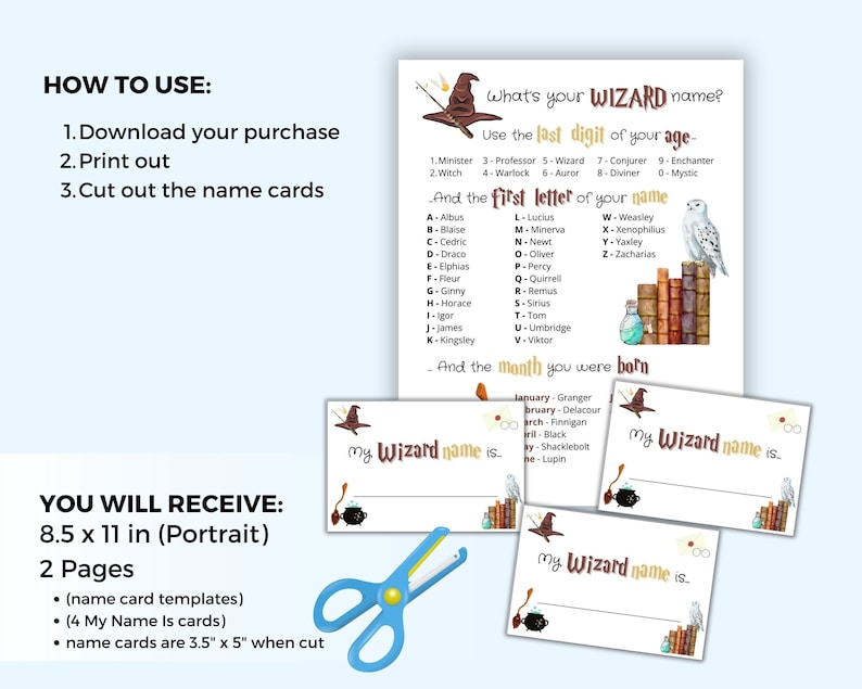 Whats Your Wizard Name, Wizard Baby Shower Games, Wizard Birthday, Magical Wizard Party Game ...