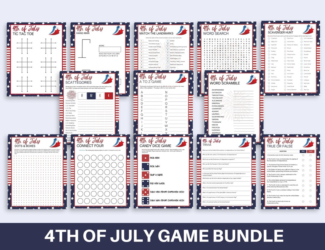 4th of July Games Bundle, Fourth of July Games for Kids, Independence ...