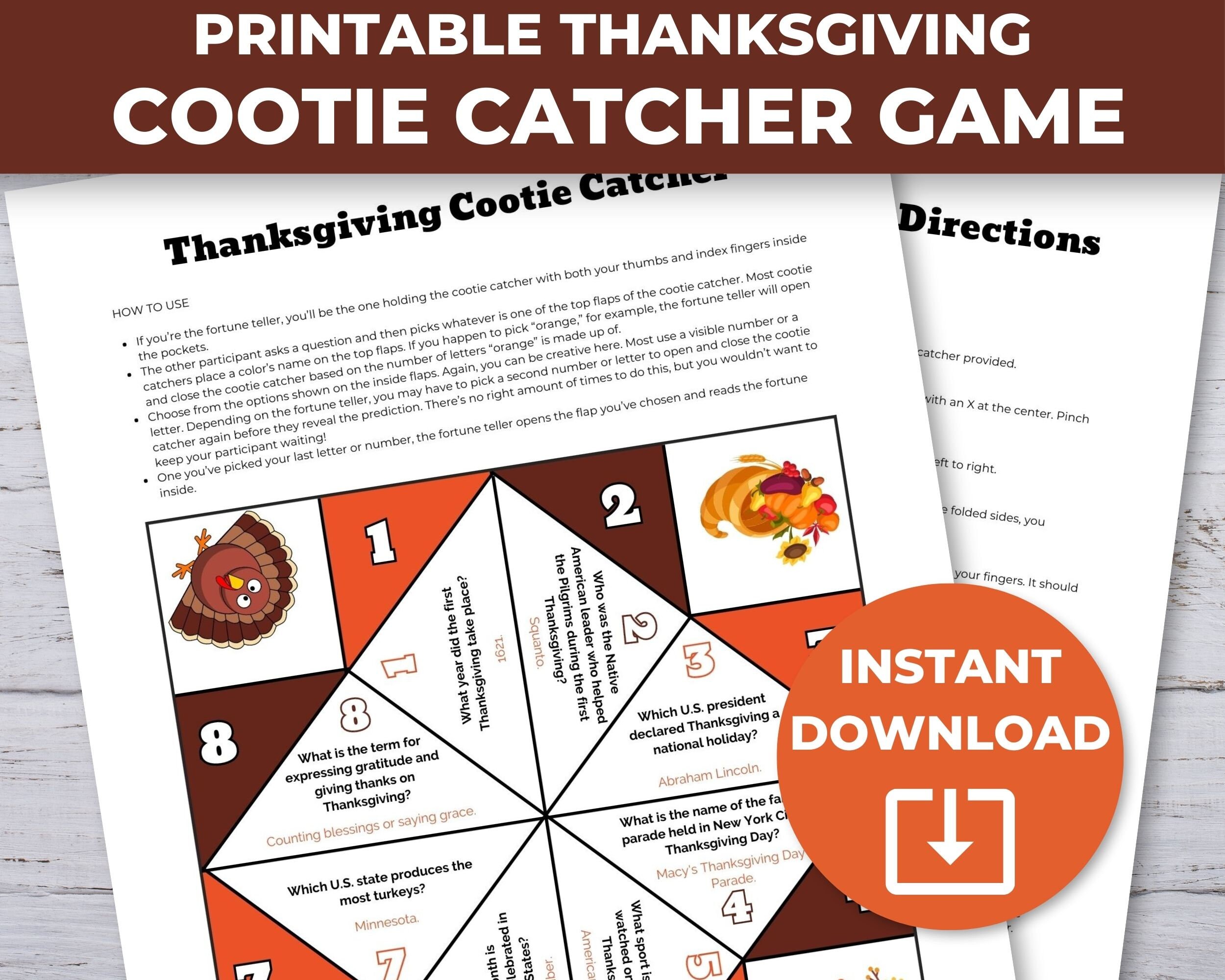 Cootie Catcher, Thanksgiving Games, Thanksgiving Printable, Classroom ...