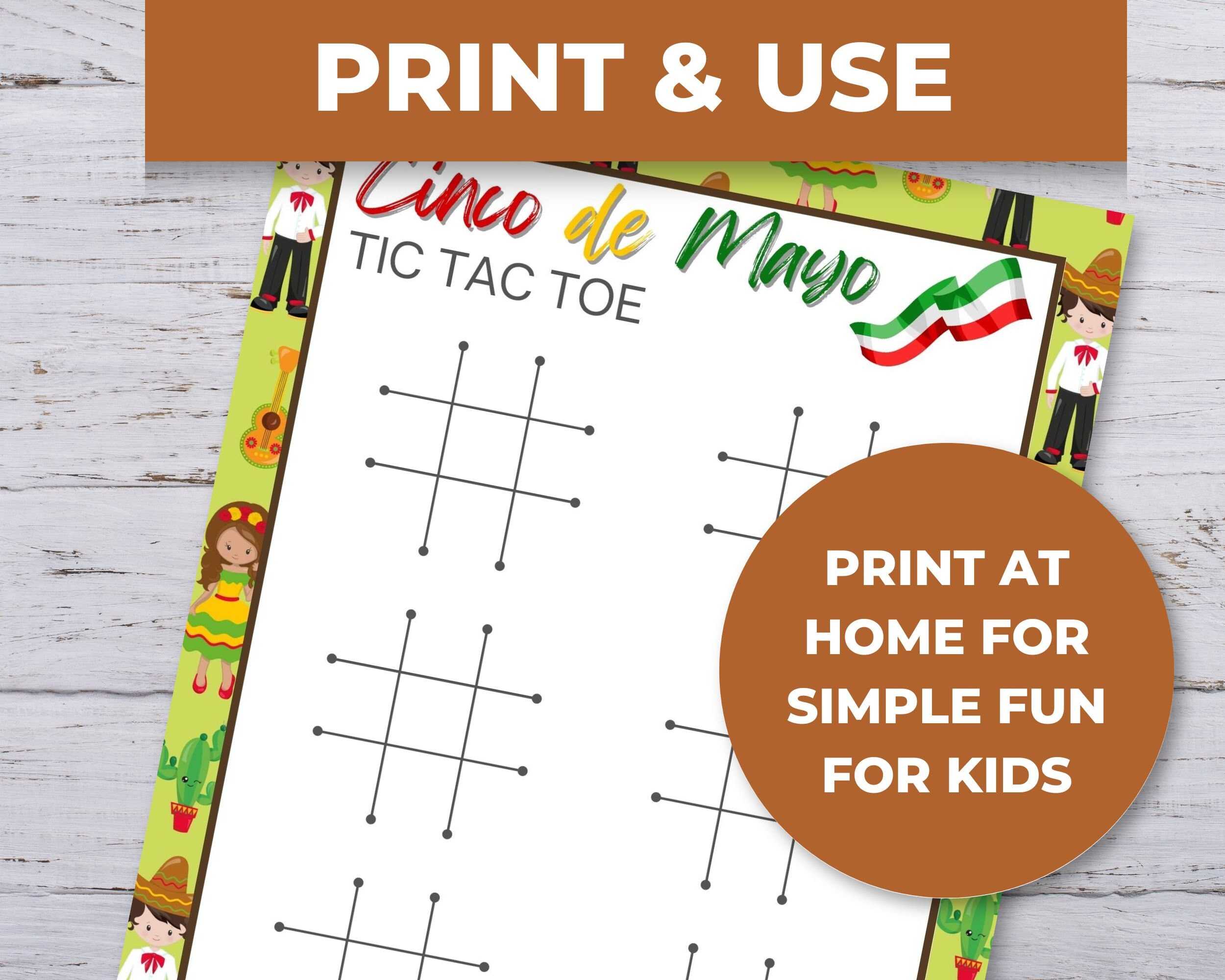 Cinco De Mayo Games, Tic Tac Toe Printable for Kids, Mexican Party ...