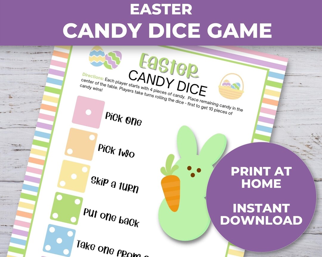 Printable Easter Candy Dice Game, Easter Activities for Kids and Adults ...