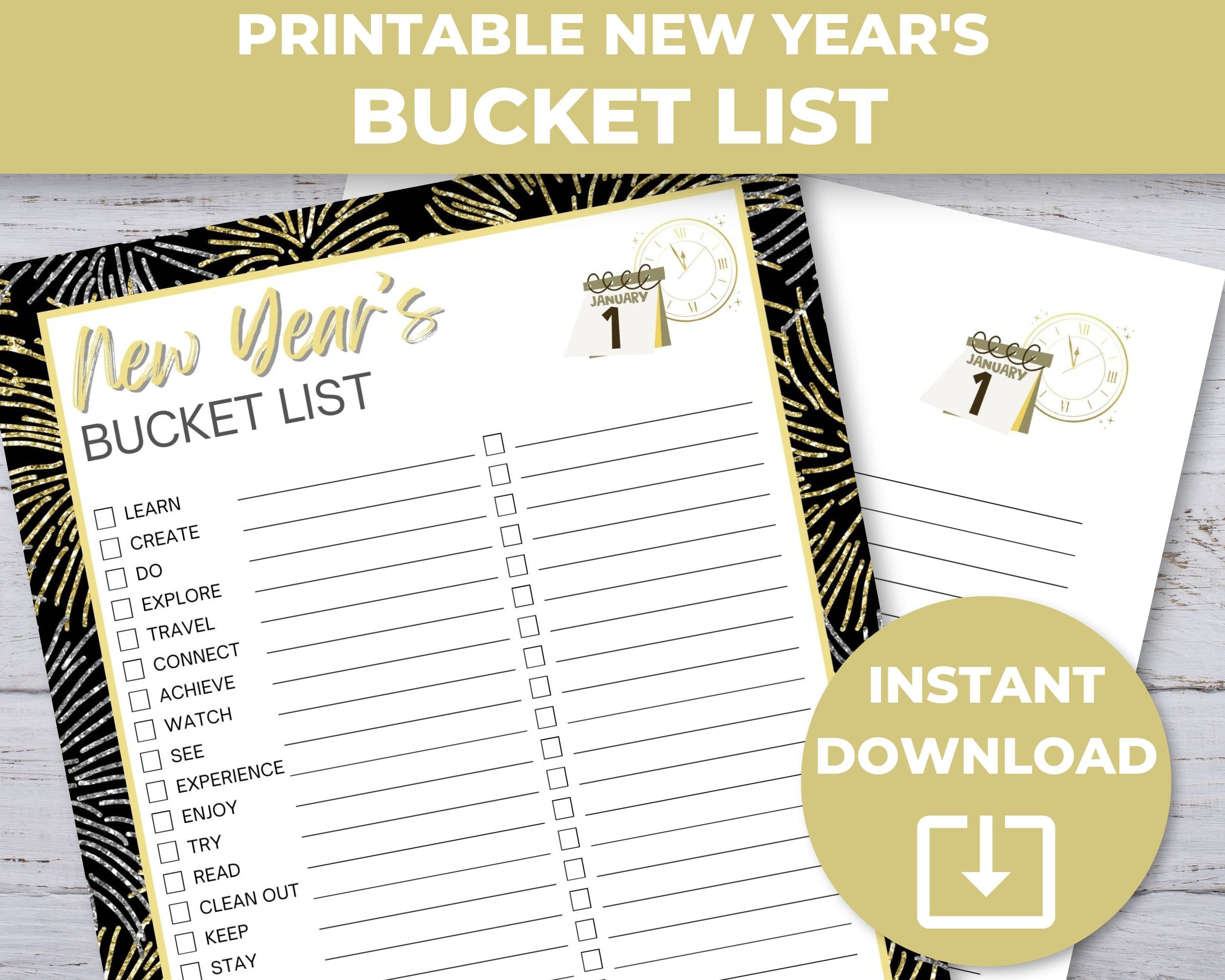 New Years Bucket List, New Year Printable, New Year's Activity, New ...