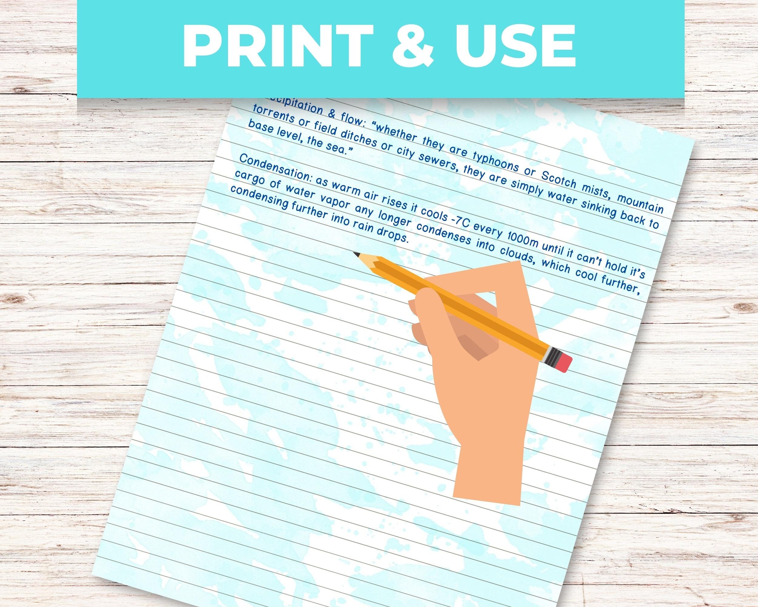 Watercolor Lined Paper for Note Taking Lined Paper Printable - Etsy