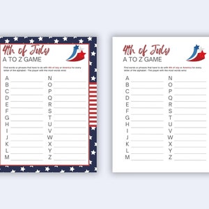 4th of July A to Z Game, Printable 4th of July Party Games, 4th of July ...