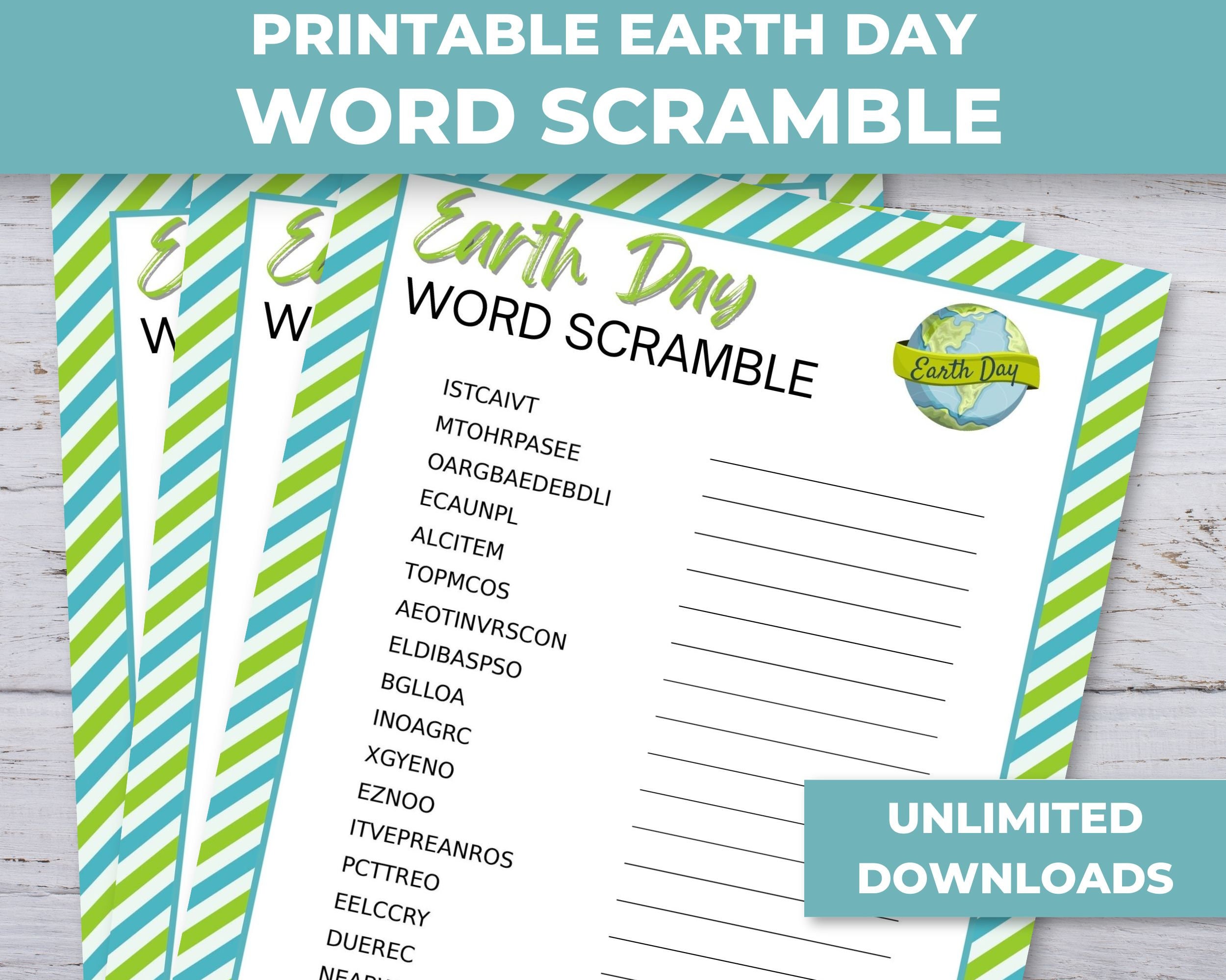 Earth Day Word Scramble, Printable Earth Day Game for Kids, Sunday ...