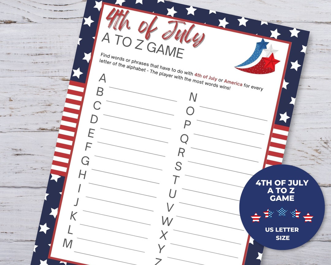 4th of July A to Z Game, Printable 4th of July Party Games, 4th of July ...