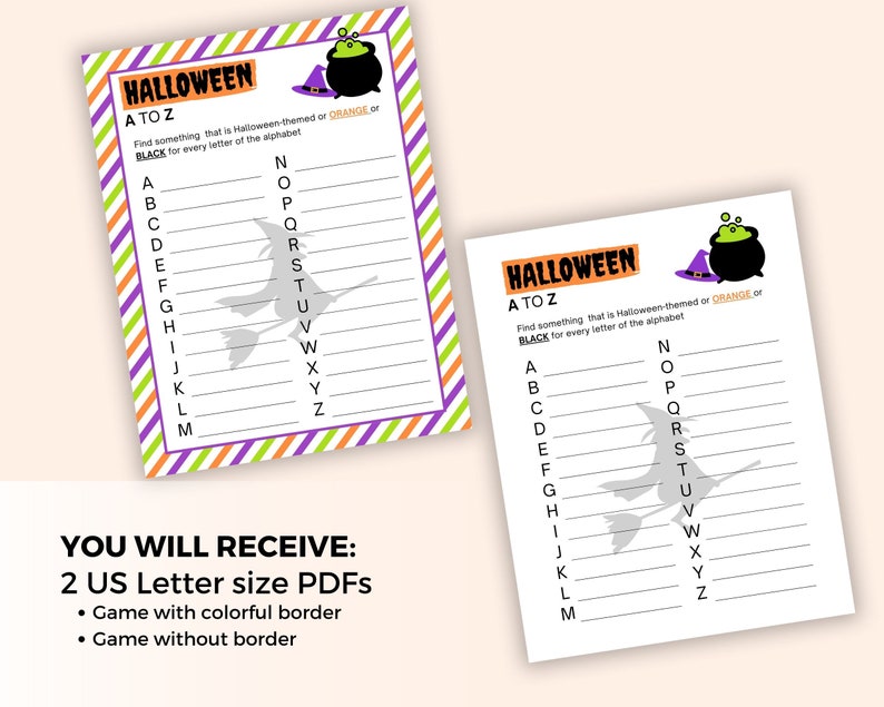 Halloween A to Z Game, Alphabet Game, Printable Halloween Game for Kids ...