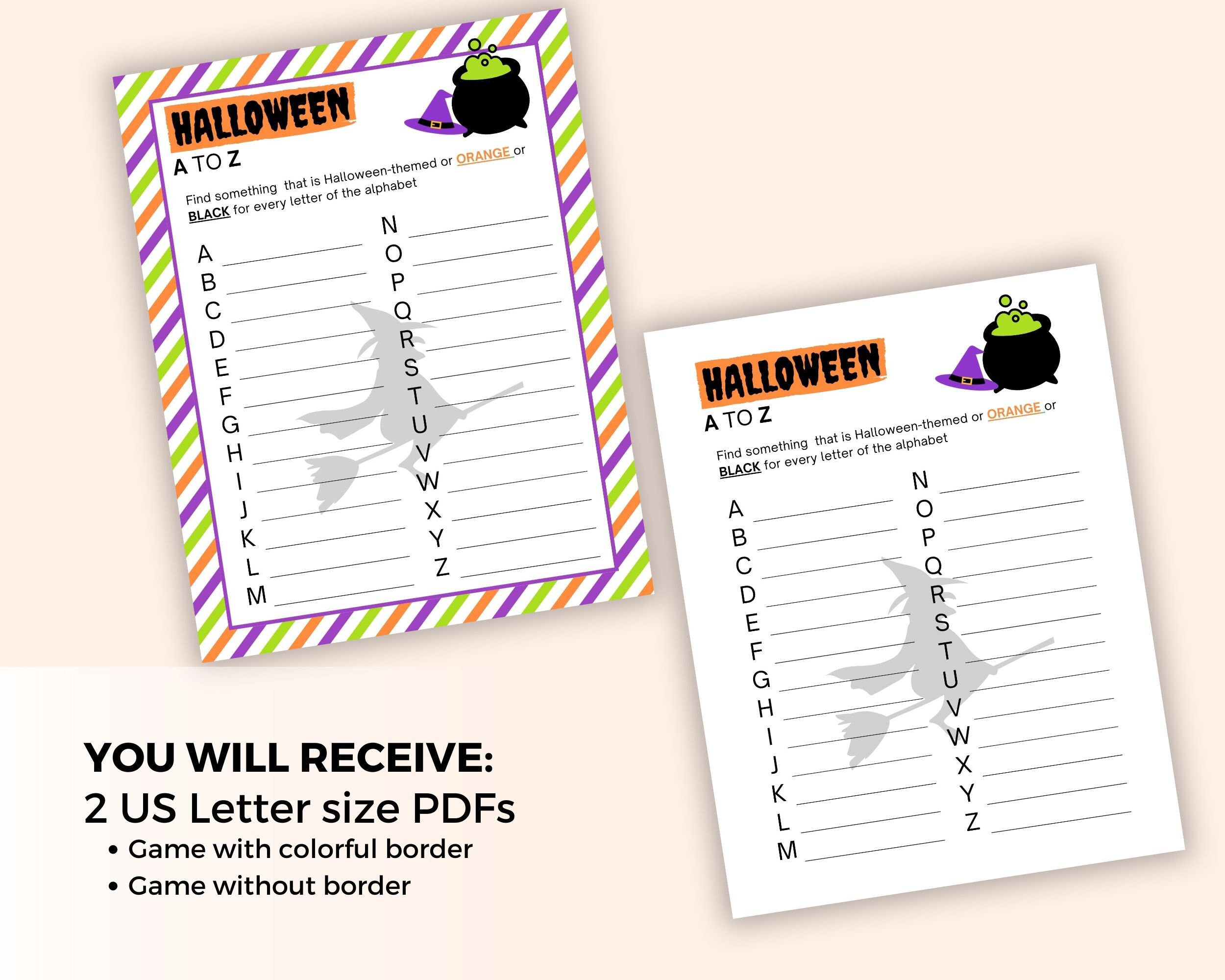 Halloween A to Z Game, Alphabet Game, Printable Halloween Game for Kids ...