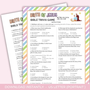 Birth of Jesus Bible Trivia for Kids, Printable Trivia Game, Bible ...