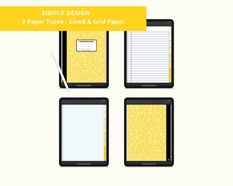 Yellow Notebook, Digital Composition Notebook, Notebook With Tabs ...
