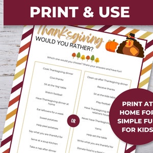 Printable Thanksgiving Would You Rather Game, This or That Thanksgiving ...