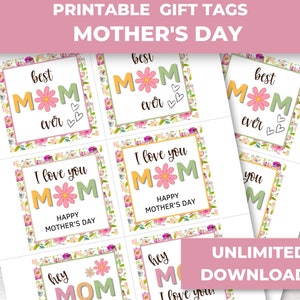 Mothers Day Gift Tags Printable, Gift Tags for Mom, Best Mom Ever Tag ...