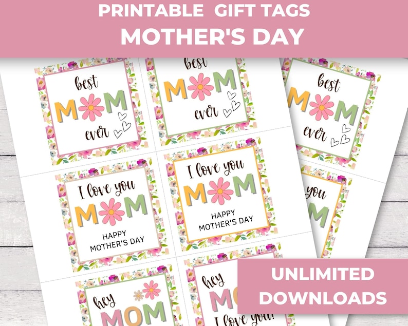 Mothers Day Gift Tags Printable, Gift Tags for Mom, Best Mom Ever Tag ...