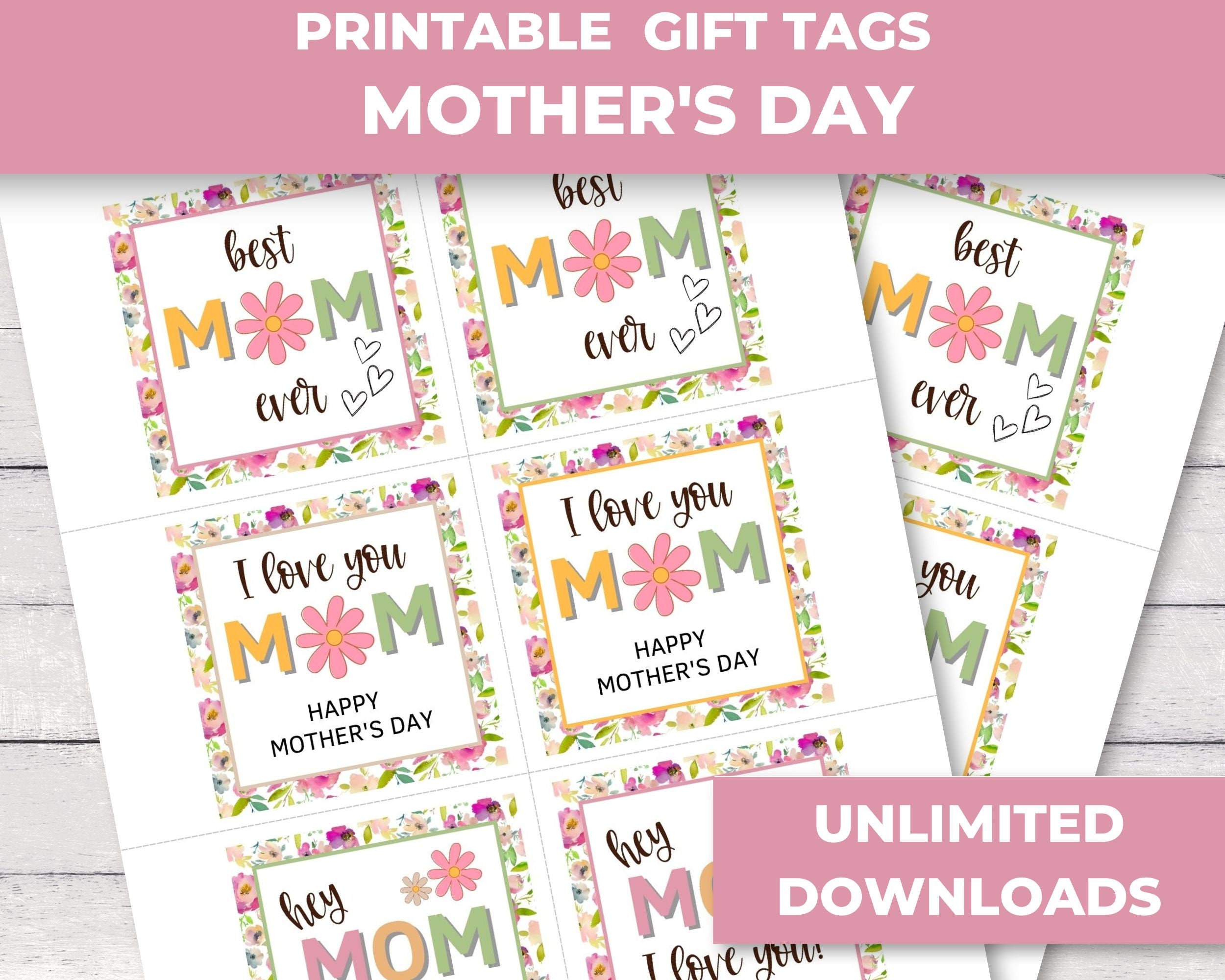 Mothers Day Gift Tags Printable, Gift Tags for Mom, Best Mom Ever Tag ...