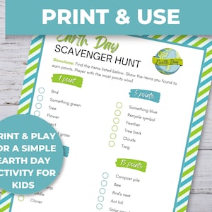 Earth Day Scavenger Hunt, Earth Day Games for Kids, Earth Day Activity ...