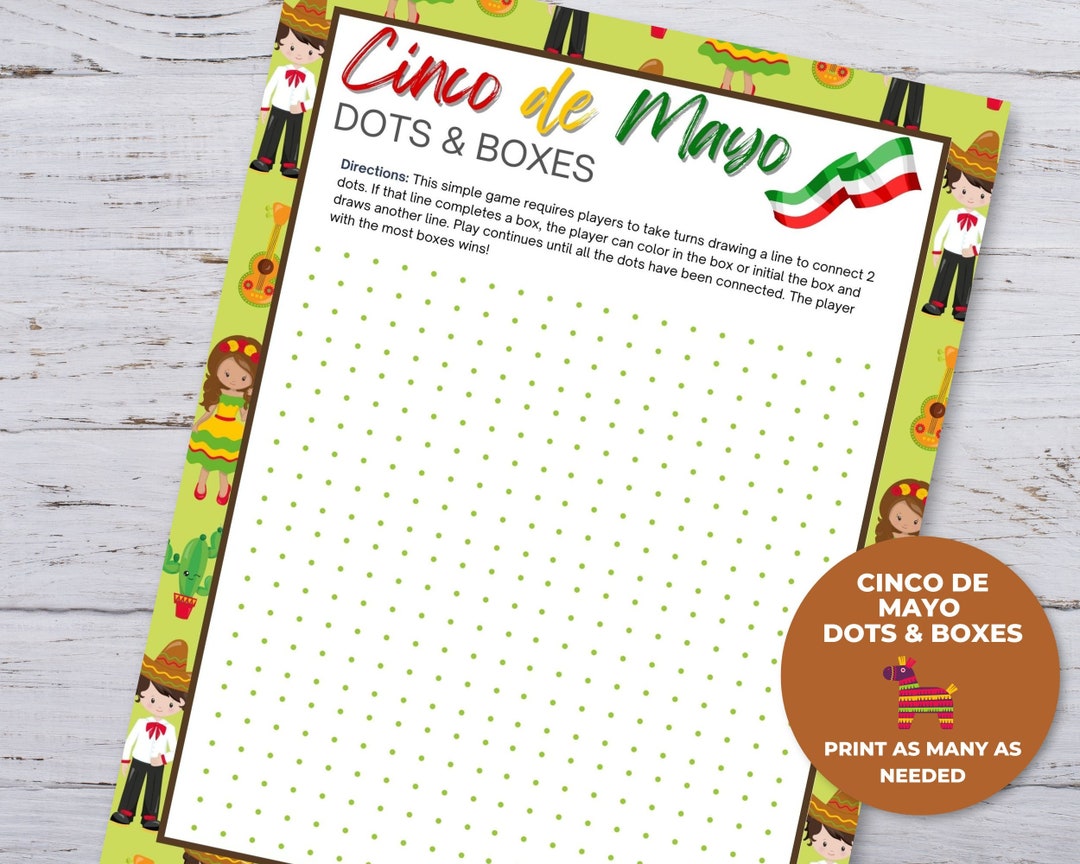 Dots and Boxes, Printable Cinco De Mayo Games, Classroom Activity ...