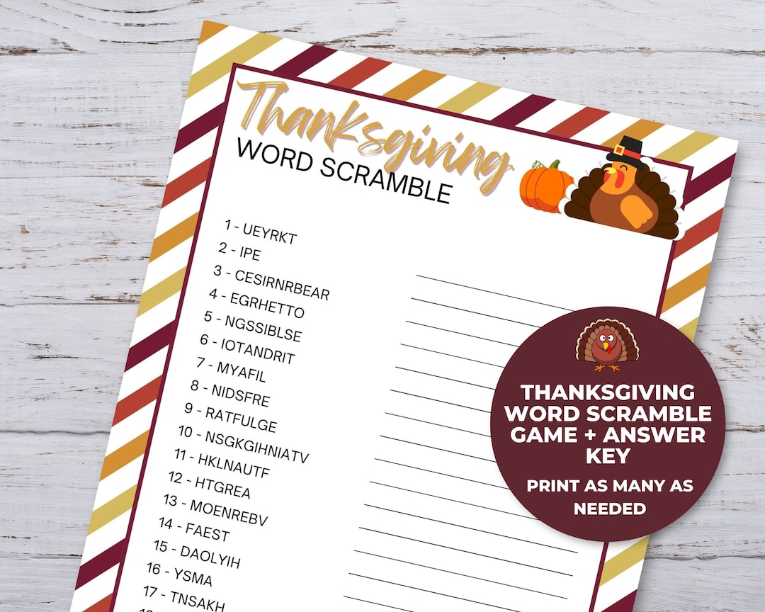 Thanksgiving Word Scramble Game for Kids, Printable Thanksgiving Games ...