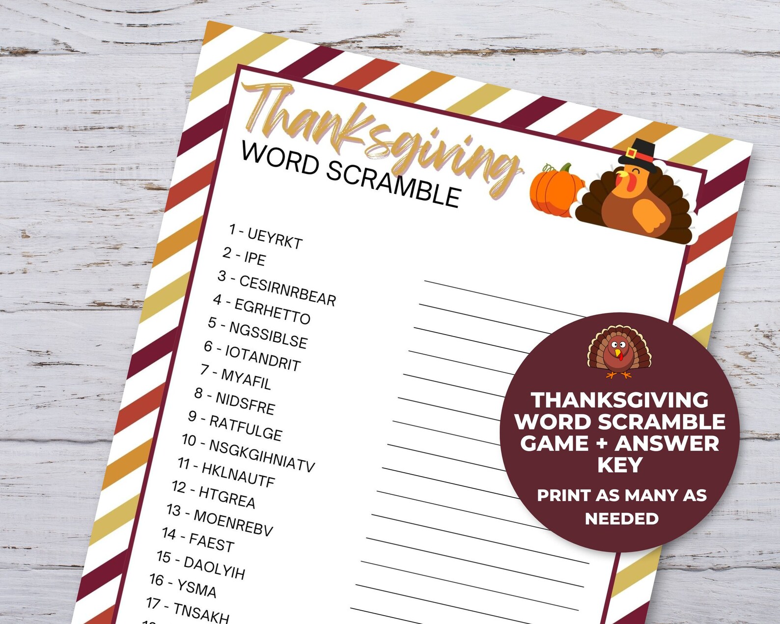 Thanksgiving Word Scramble Game for Kids, Printable Thanksgiving Games ...