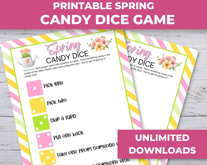 Printable Spring Candy Dice Game, Spring Activities for Kids and Adults ...