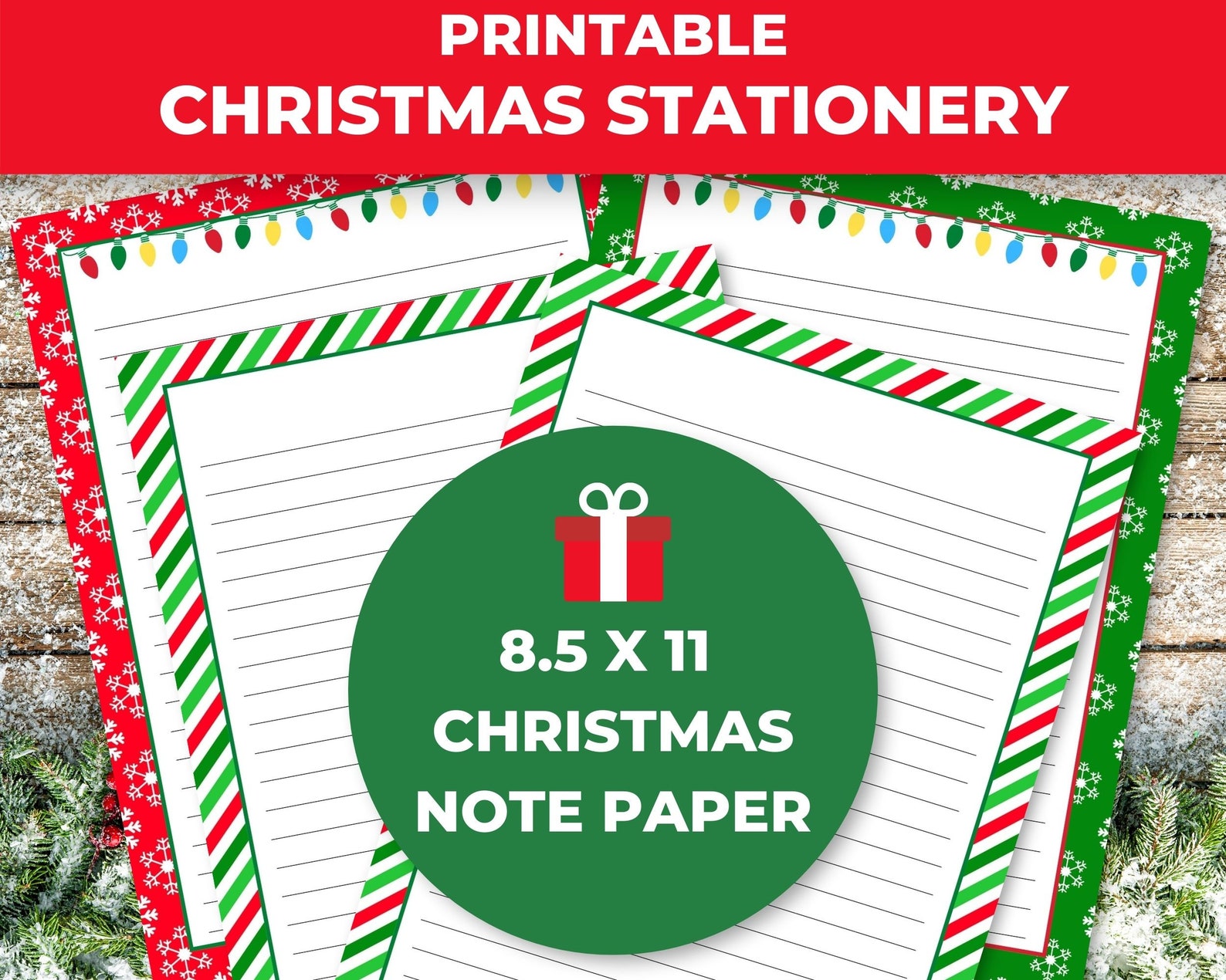 Printable Christmas Stationery, Christmas Writing Paper, Printable Note ...