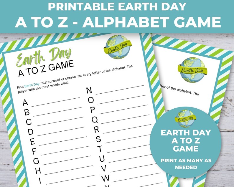Earth Day A to Z Game, Printable Earth Day Games for Kids, Classroom ...