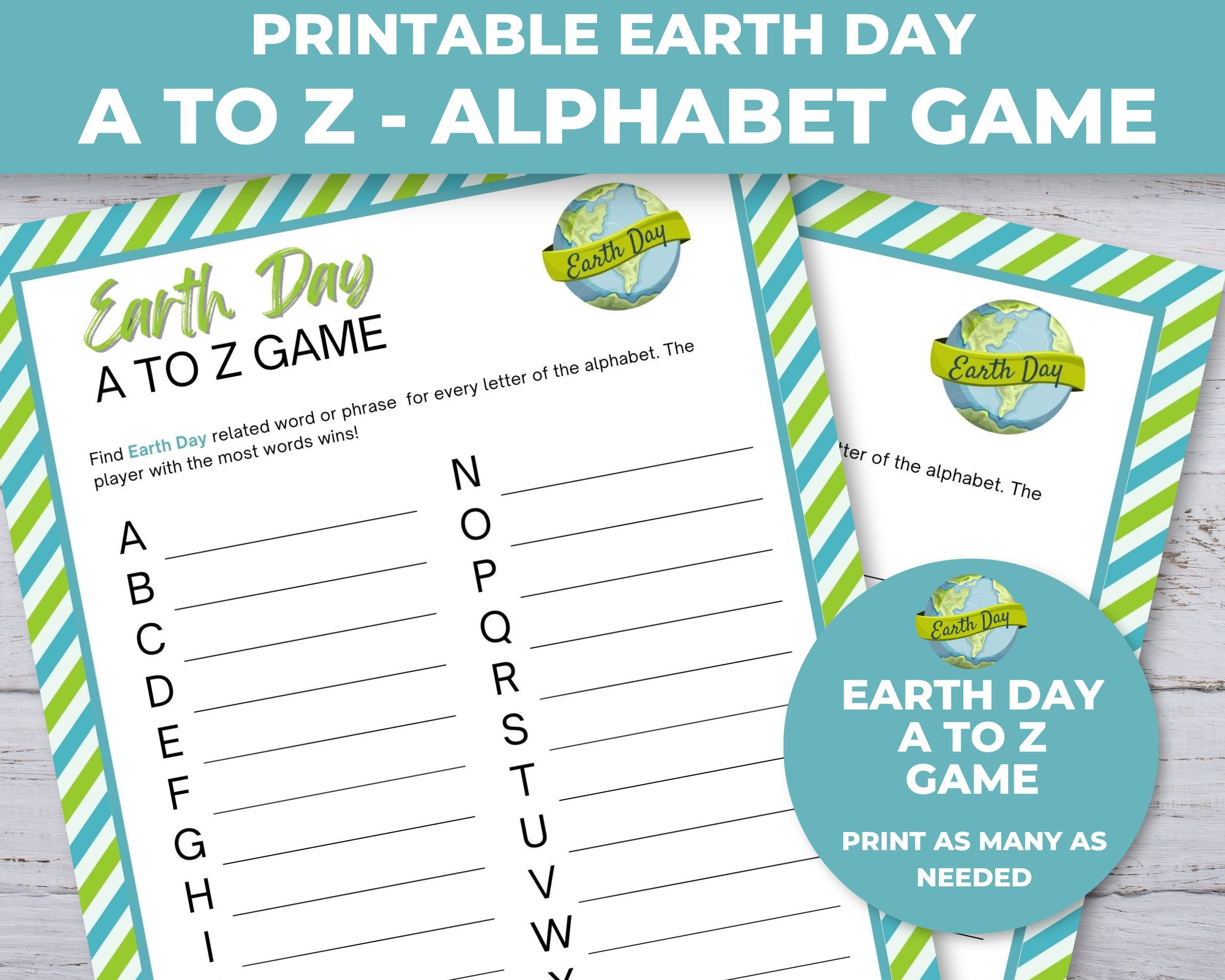 Earth Day A to Z Game, Printable Earth Day Games for Kids, Classroom ...