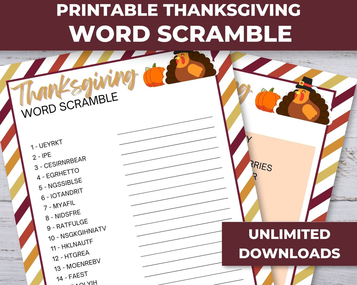 Thanksgiving Word Scramble Game for Kids, Printable Thanksgiving Games ...