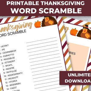 Thanksgiving Word Scramble Game for Kids, Printable Thanksgiving Games ...