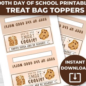 100 Days of School Treat Bag Topper, One Smart Cookie Tag, 100 Days ...