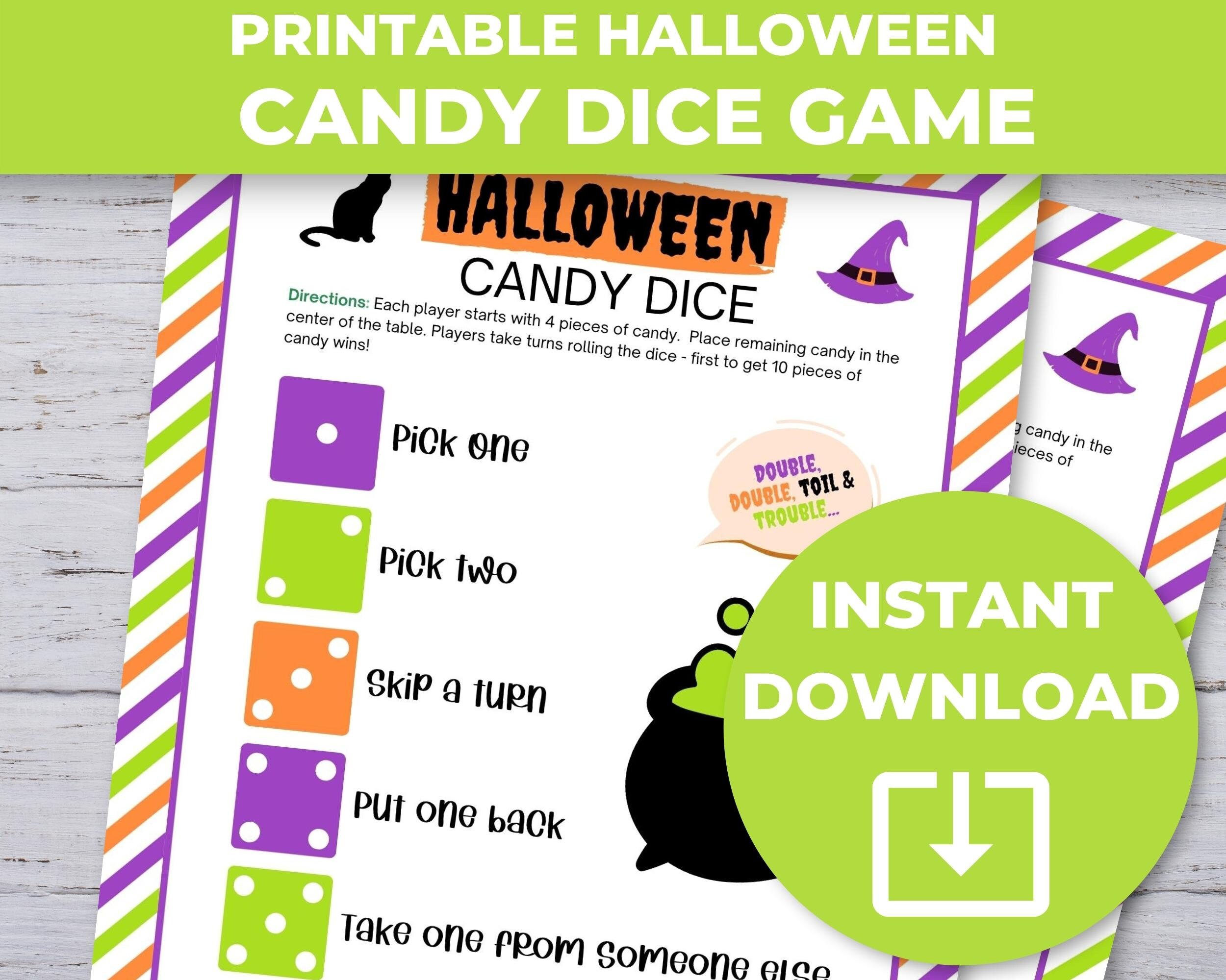 Halloween Candy Dice Game, Printable Halloween Game for Kids, Classroom ...