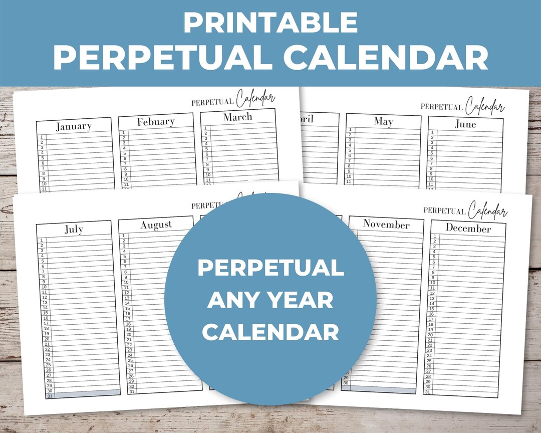 Printable Perpetual Calendar, Undated Calendar Printable, Year at A ...