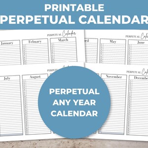 Printable Perpetual Calendar, Undated Calendar Printable, Year at A ...
