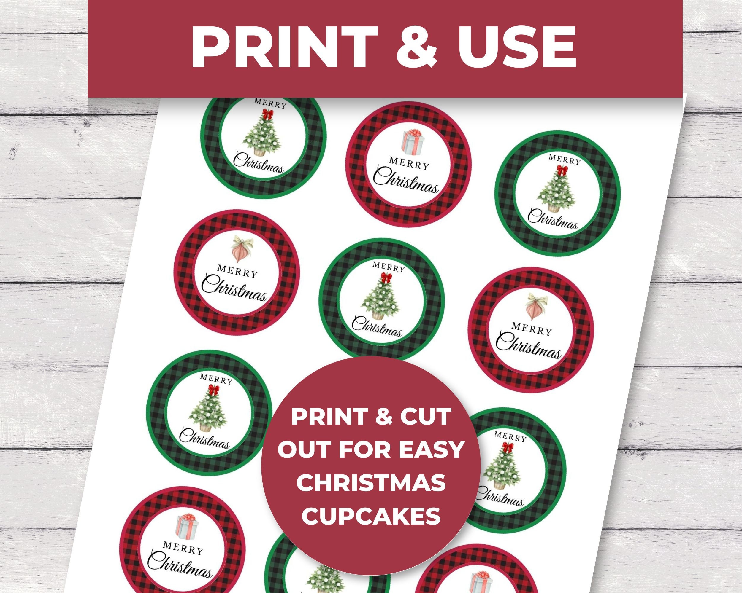 Cupcake Toppers Christmas, Round Cupcake Toppers, Christmas Printable ...
