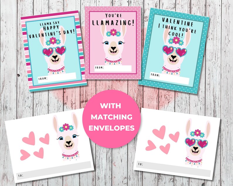 Printable Llama Valentines for School Class, Llama Valentine Cards ...