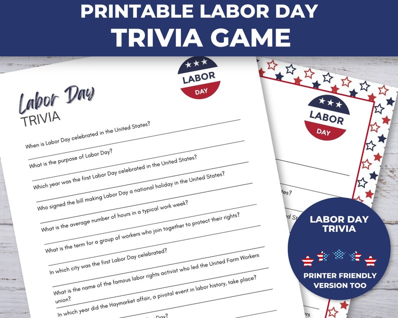 Labor Day Trivia Printable Labor Day Party Games Labor Day - Etsy