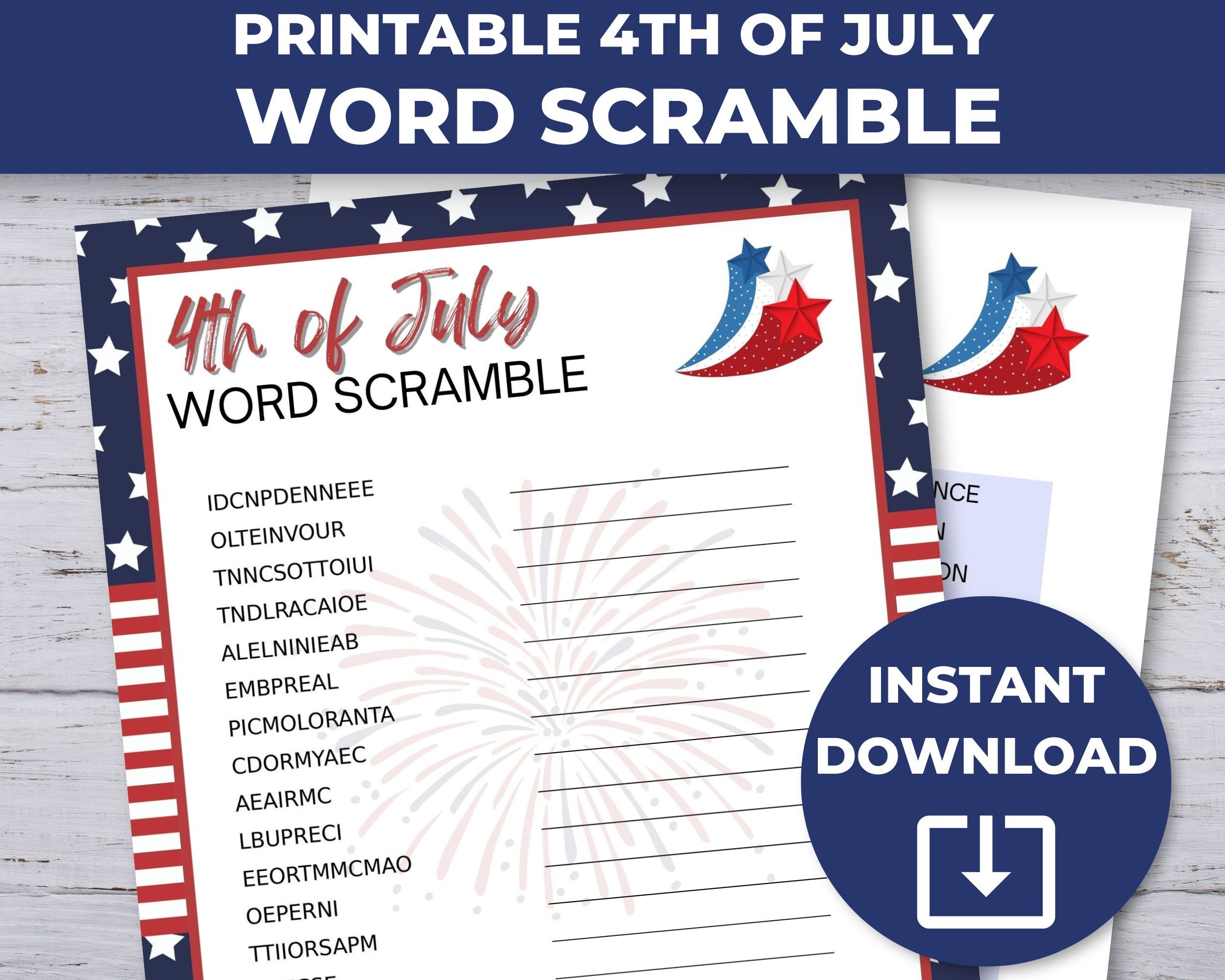 4th of July Word Scramble Printable 4th of July Party Games - Etsy