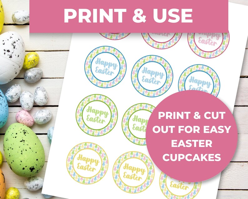 Printable Happy Easter Cupcake Toppers - Etsy