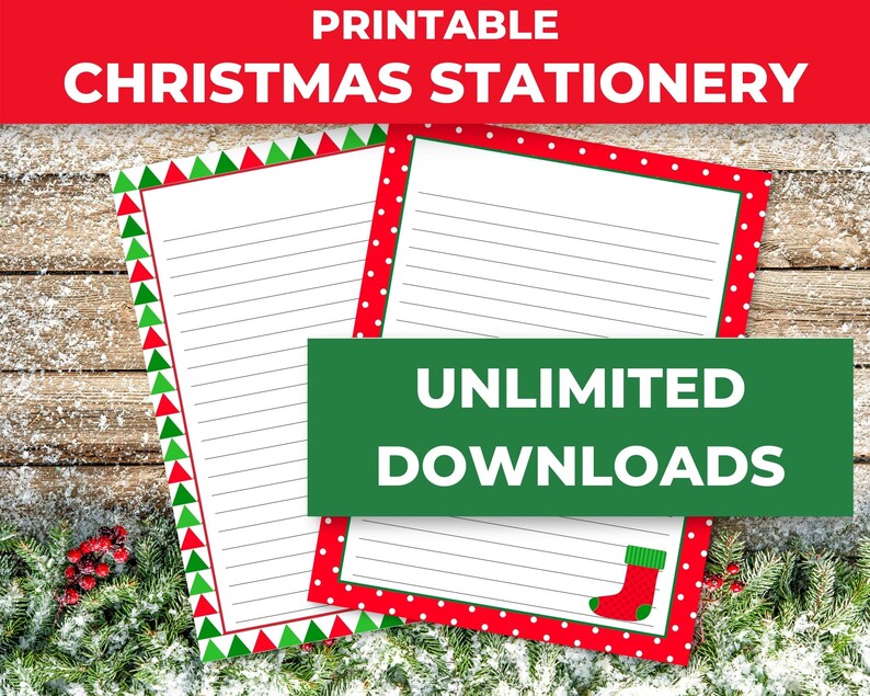 Printable Christmas Stationery, Christmas Writing Paper, Printable Note ...