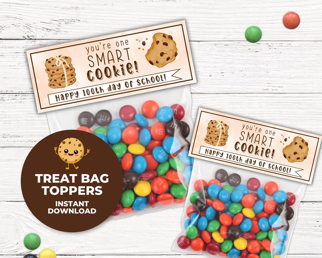 100 Days of School Treat Bag Topper, One Smart Cookie Tag, 100 Days ...