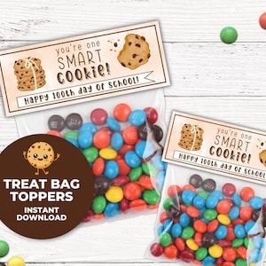 100 Days of School Treat Bag Topper, One Smart Cookie Tag, 100 Days ...