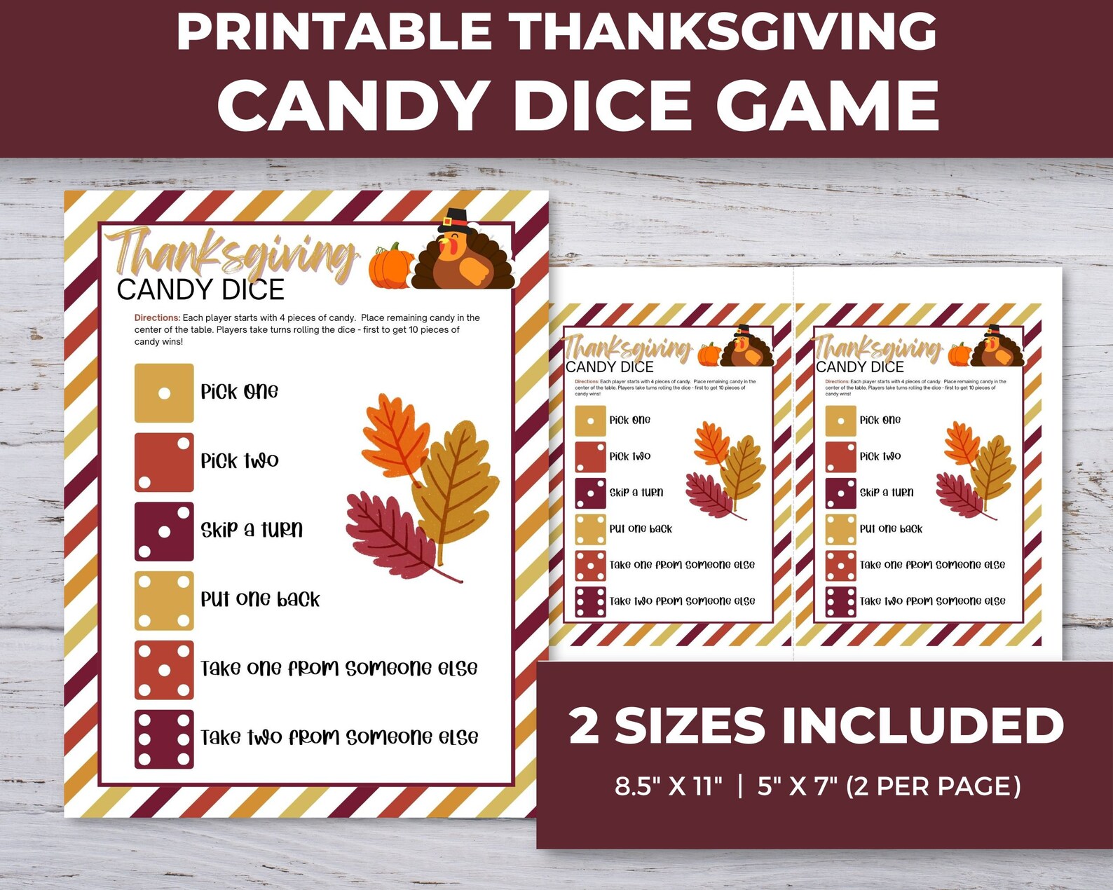 Printable Thanksgiving Candy Dice Game, Thanksgiving Activities for ...