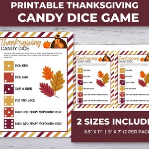 Printable Thanksgiving Candy Dice Game, Thanksgiving Activities for ...