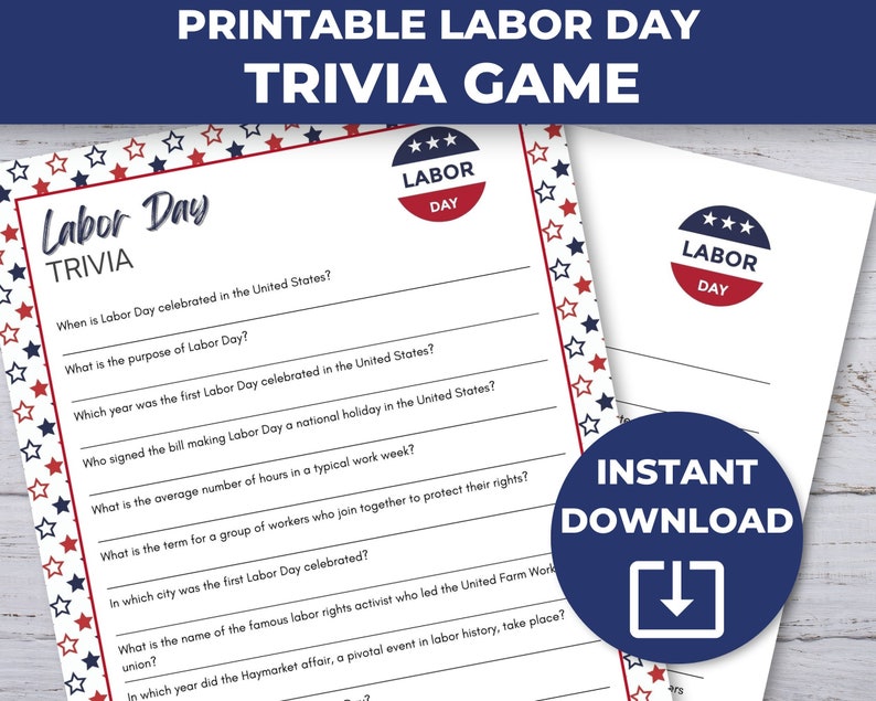 Labor Day Trivia Printable Labor Day Party Games Labor Day - Etsy