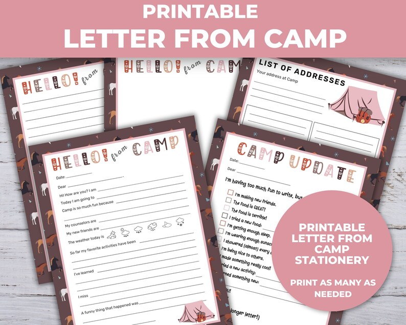 Printable Letter From Camp, Camp Letter Stationery, Fill in the Blank ...