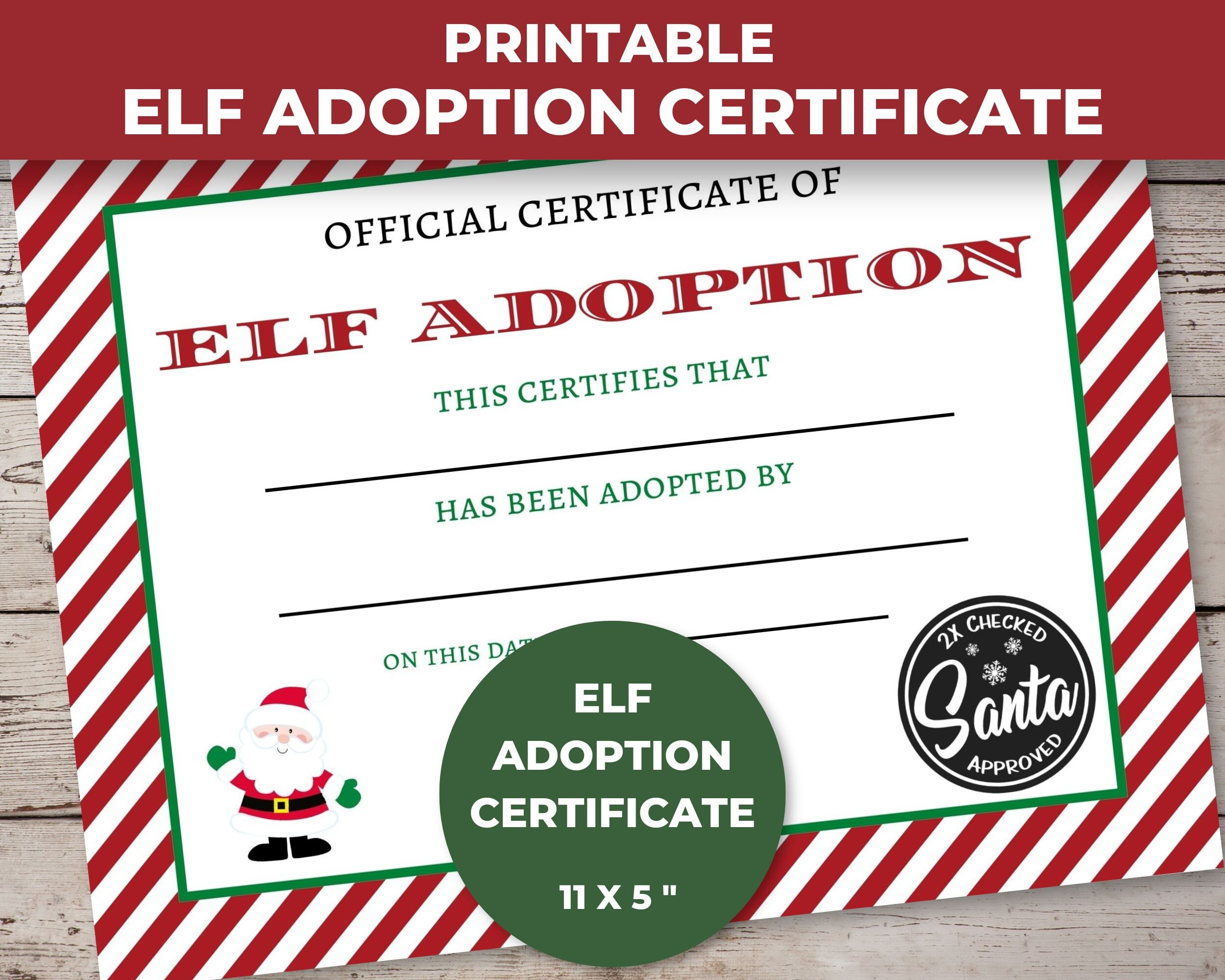 Elf Adoption Certificate Printable - Etsy