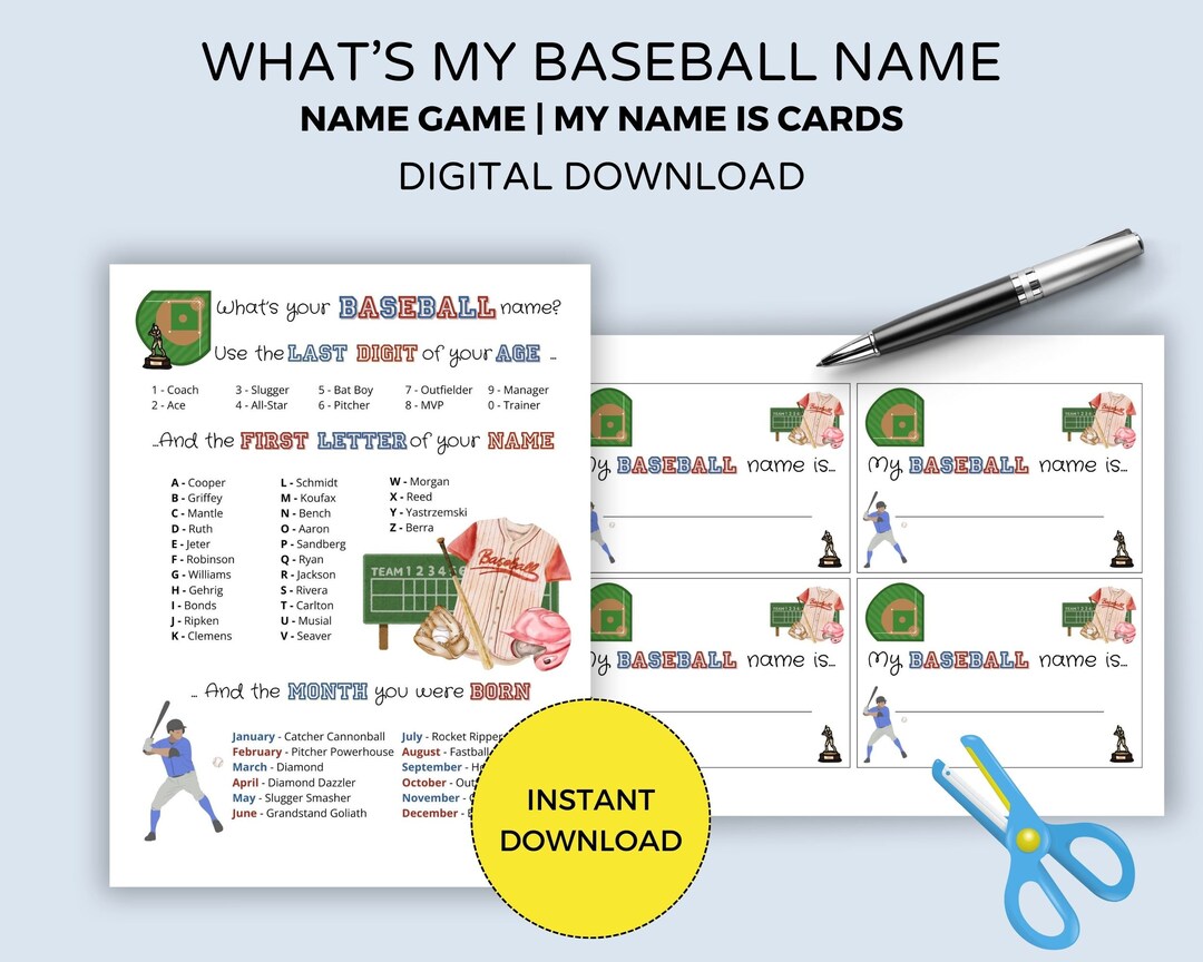 Whats Your Baseball Name With Name Tags, Baseball Team Party Games ...
