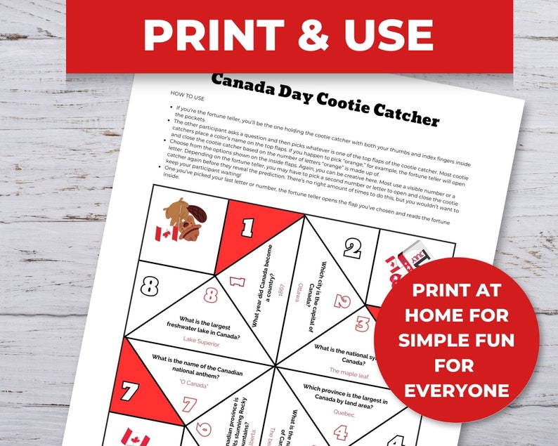 Cootie Catcher, Canada Day Games, Canada Day Printable, Kids Summer ...