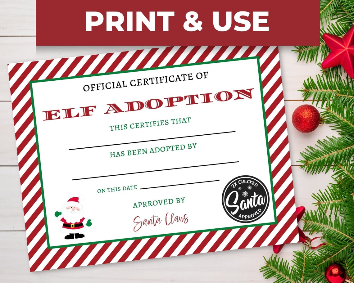 Elf Adoption Certificate Printable - Etsy