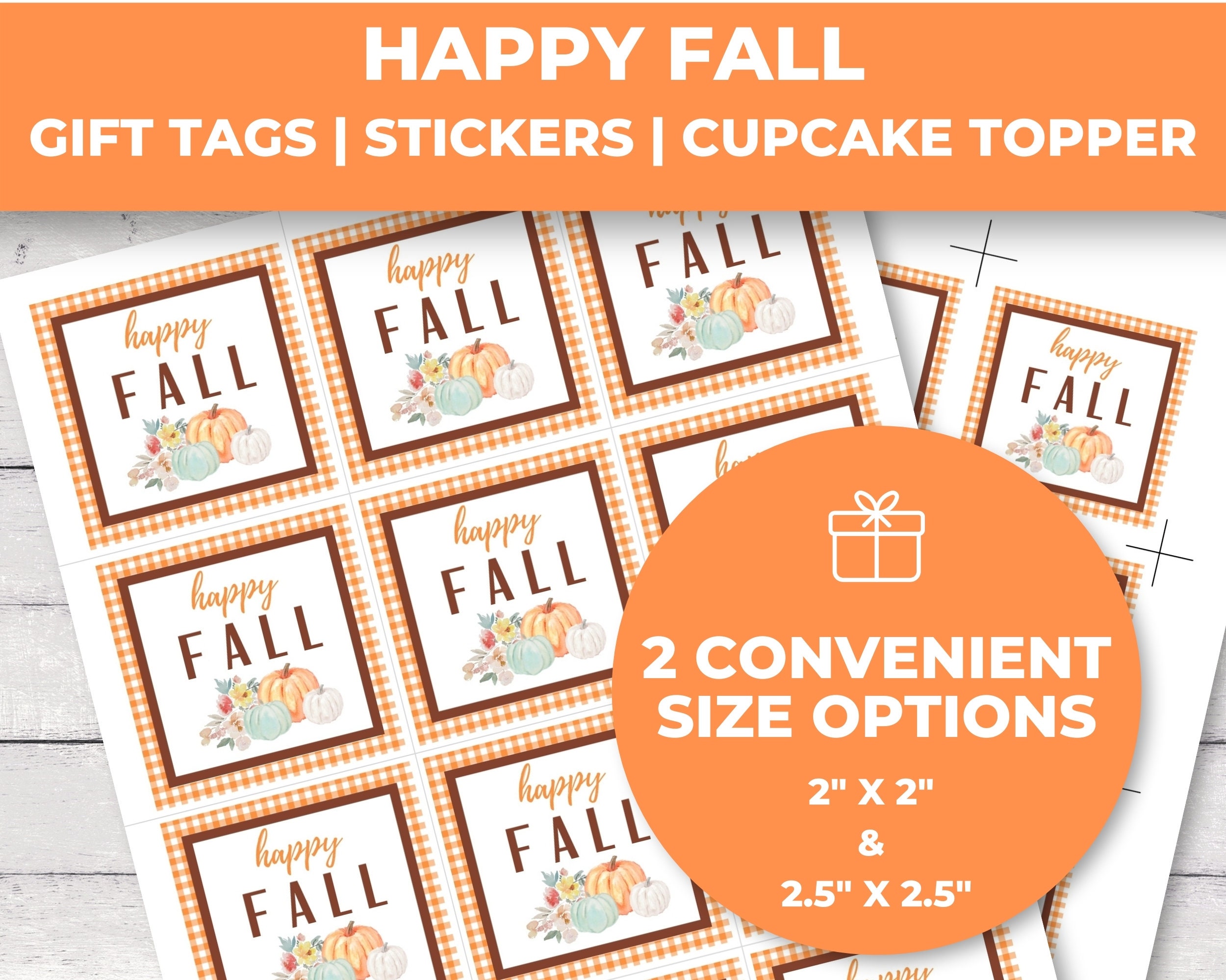 Printable Happy Fall Gift Tags Cupcake Topper Cookie Square - Etsy