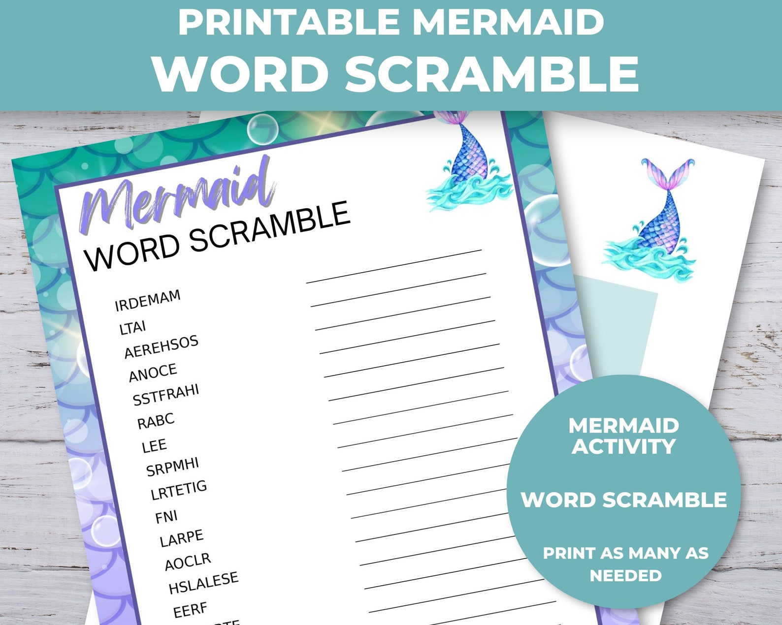 Mermaid Word Scramble, Mermaid Party Games, Under the Sea Printable ...